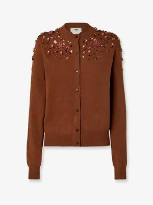 Fendi Wool And Cashmere Cardigan With Rhinestone Embellishments - Multicolor
