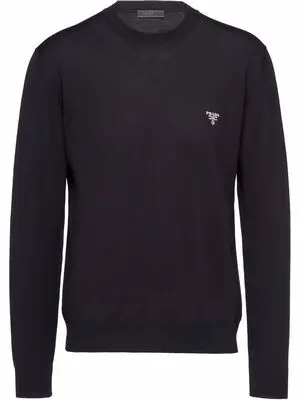 Prada Prada Wool Crewneck Sweater With Embroidered Logo Multicolor