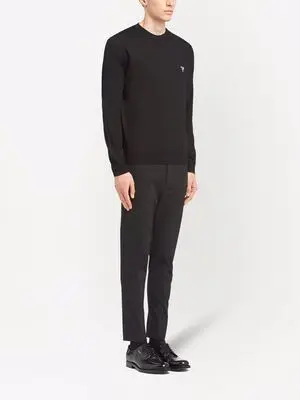 Prada Wool Crewneck Sweater With Embroidered Logo - Multicolor