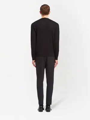 Prada Wool Crewneck Sweater With Embroidered Logo - Multicolor