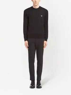 Prada Wool Crewneck Sweater With Embroidered Logo - Multicolor