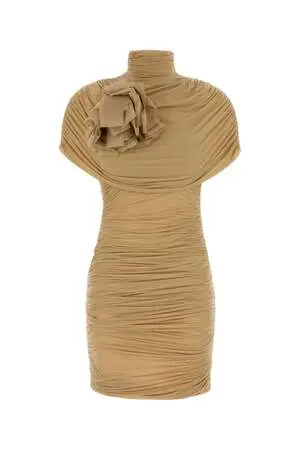 Magda Butrym Ruched Jersey Dress With Floral Applique - Brown