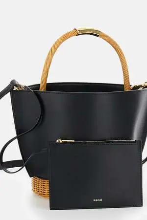 Sacai Medium Leather And Raffia Bucket Bag