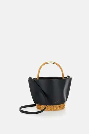 Sacai Medium Leather And Raffia Bucket Bag - Multicolor