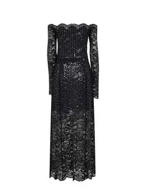 Rabanne Black Embroidered-sequins Stretch Lace Midi Dress