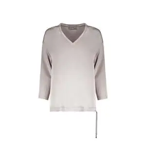 Herno Long Sleeve V-neck Top With Drawstring Hem - Gray
