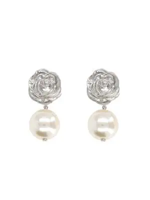 Magda Butrym Rose And Pearl Drop Earrings - Silver