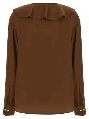 Max Mara Mstepica Silk Ruffle Blouse - Brown