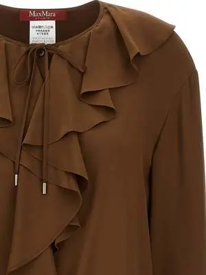 Max Mara Mstepica Silk Ruffle Blouse - Brown