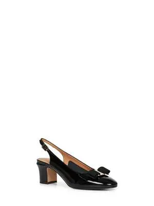 FERRAGAMO Black Calf Leather Vara Bow Slingback Pumps With Block Heel - Multicolor