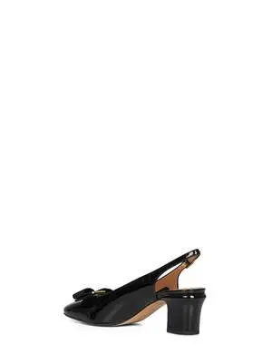 FERRAGAMO Black Calf Leather Vara Bow Slingback Pumps With Block Heel - Multicolor