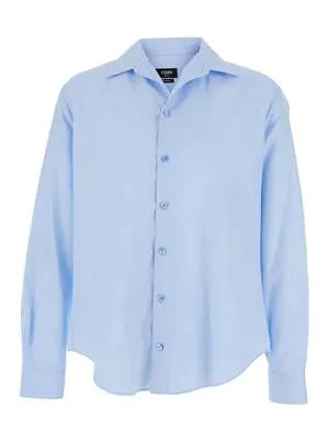 Fendi Light Blue Shirt With Classic Collar In Cotton For - Multicolor
