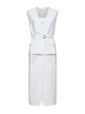 BRUNELLO CUCINELLI BRUNELLO CUCINELLI Ivory Viscose And Linen Fluid Twill Midi Dress