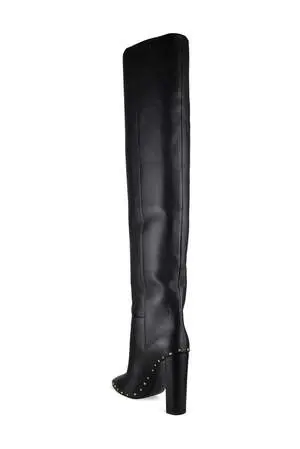 Saint Laurent Leather Boots With Gold Studs - Black