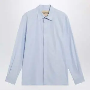 Valentino Garavani Light Fil-ã -fil Cotton Shirt With Vlogo Embroidery - Blue