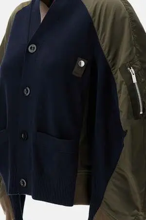 Sacai Hybrid Nylon Twill X Knit Cardigan - Multicolor