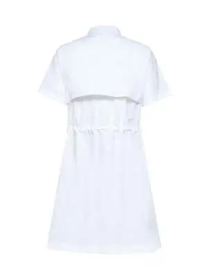 Burberry Cotton Poplin Short Dress With Mandarin Collar And Drawstring Waist
