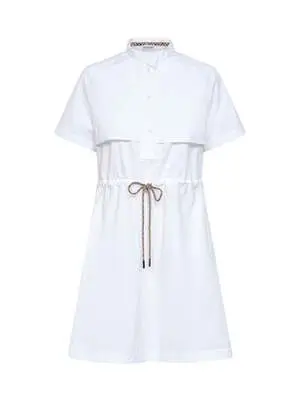 Burberry Cotton Poplin Short Dress With Mandarin Collar And Drawstring Waist - Multicolor