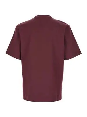 Fendi Bordeaux Crew Neck T-shirt With Ff Plate On The Front In Cotton - Multicolor