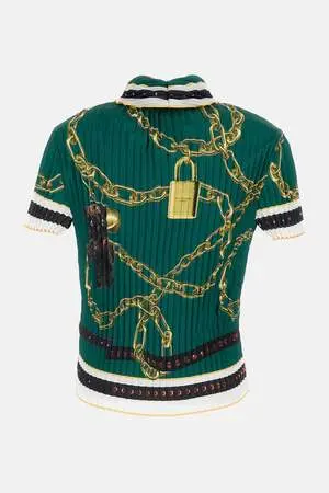 Acne Studios Chain Print Pleated Polo Shirt