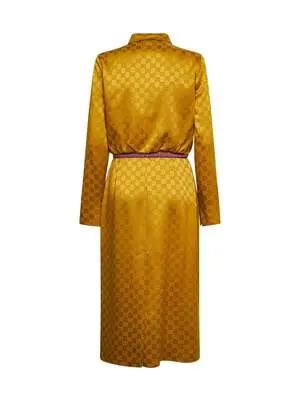 Gucci Gold Gg Jacquard Viscose Midi Shirt Dress - Multicolor