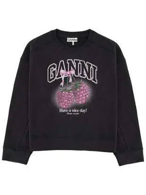 GANNI Oversized Raspberry Print Sweatshirt - Gray