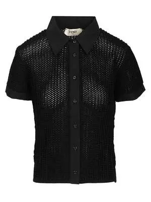 Fendi Cotton Mesh Shirt With Embroidered Logo - Black