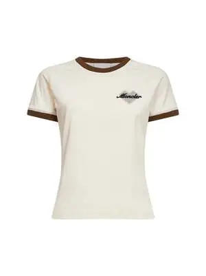 Moncler Light Beige Stretch Jersey Logo And Heart T-shirt - Multicolor