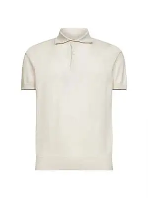 Brunello Cucinelli Ivory Lightweight Cotton Knit Polo Shirt