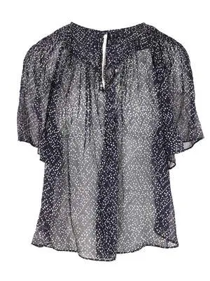 Isabel Marant Étoile Floral Pattern Tie Neck Short Sleeve Top - Blue