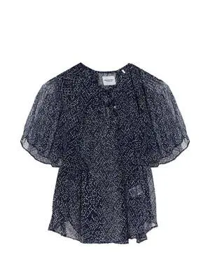 Isabel Marant Étoile Floral Pattern Tie Neck Short Sleeve Top - Blue