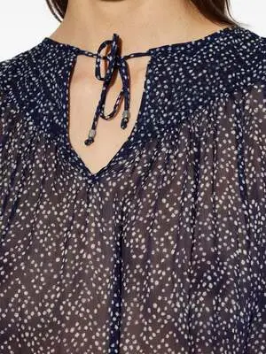 Isabel Marant Étoile Floral Pattern Tie Neck Short Sleeve Top - Blue
