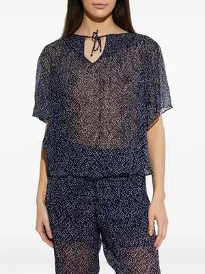 Isabel Marant Étoile Floral Pattern Tie Neck Short Sleeve Top - Blue