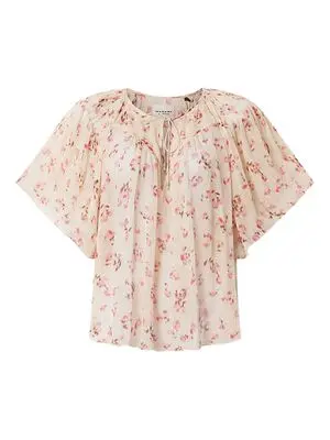 Isabel Marant Étoile Floral Pattern Tie Neck Short Sleeve Top - Multicolor