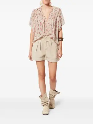 Isabel Marant Étoile Floral Pattern Tie Neck Short Sleeve Top - Multicolor