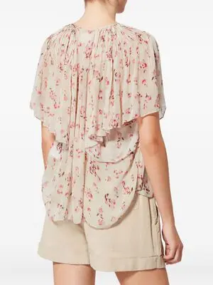 Isabel Marant Étoile Floral Pattern Tie Neck Short Sleeve Top - Multicolor