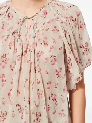 Isabel Marant Étoile Floral Pattern Tie Neck Short Sleeve Top - Multicolor