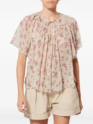 Isabel Marant Étoile Floral Pattern Tie Neck Short Sleeve Top - Multicolor