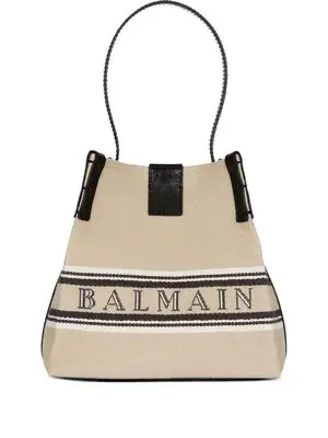 Balmain Canvas And Leather Bucket Bag With Logo Detail - Multicolor