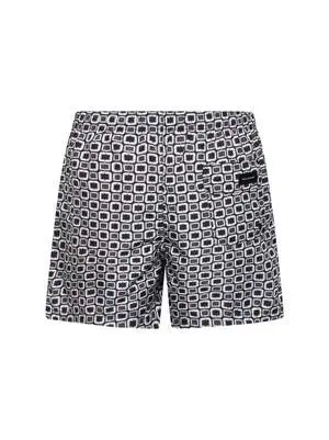 Tagliatore Black Printed Nylon Swim Shorts