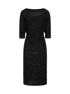Max Mara Black Sequin Knit Midi Dress