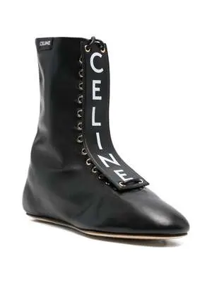 Celine Leather Lace-up Boots With Eyelet Detailing - Multicolor