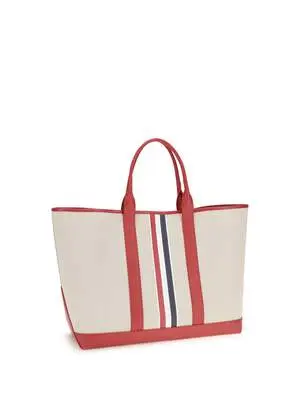 Thom Browne Canvas And Leather Tote Bag With Striped Detail - Red