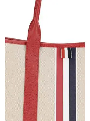 Thom Browne Canvas And Leather Tote Bag With Striped Detail - Red