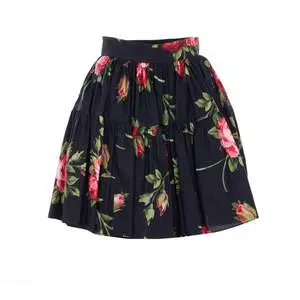 Black Floral Pleated Skirts
