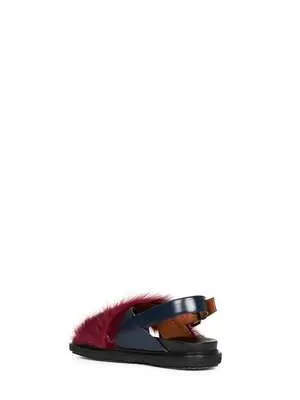 Marni Blue Leather And Burgundy Long-hair Fussbett Sandals - Multicolor