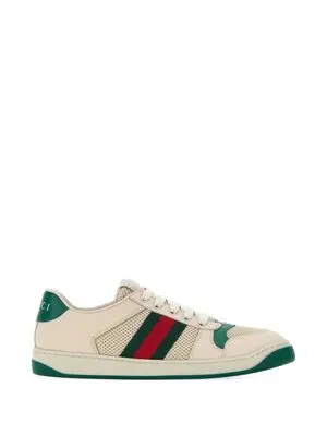 Gucci Leather Sneakers With Signature Web Stripes And Monogram Detail - Multicolor