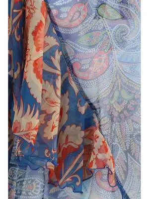 Etro Long-sleeve Silk Shirt With Ruffles And Floral Motif - Multicolor