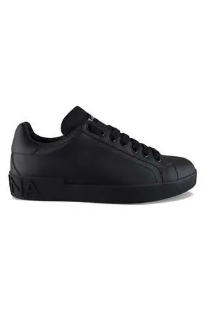 Dolce & Gabbana Portofino Leather Lace-up Sneakers - Black