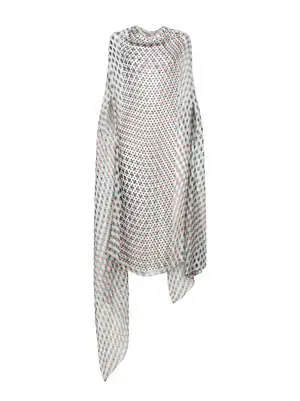 Dries Van Noten Ecru Silk Crepon Layered Optical Polka Dot-print Cape-style Dress - Multicolor